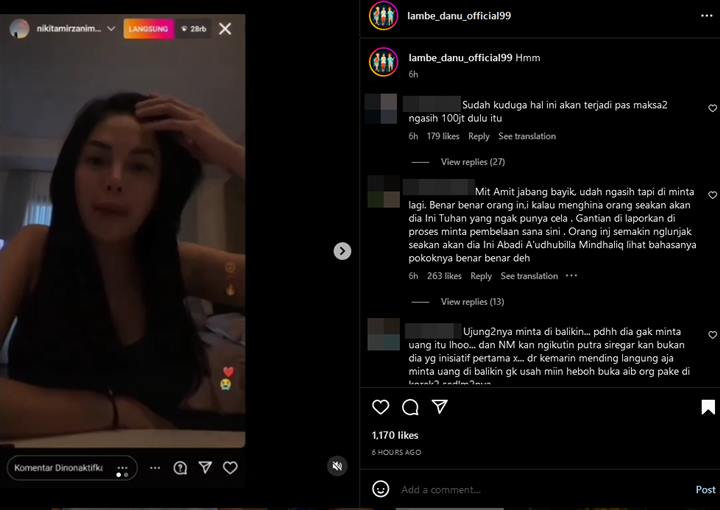 Pernah Nyawer Bunda Corla Rp 100 Juta, Nikita Mirzani Minta Uangnya Dikembalikan