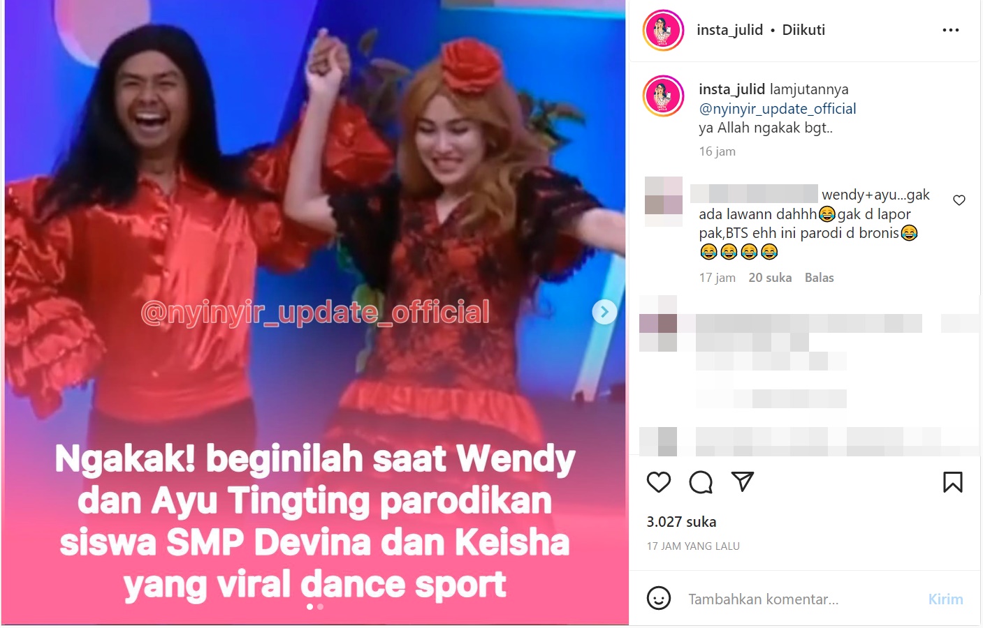 Ayu Ting Ting dan Wendi Cagur Parodikan Dua Pelajar Viral Jago Dansa Tuai Gelak Tawa