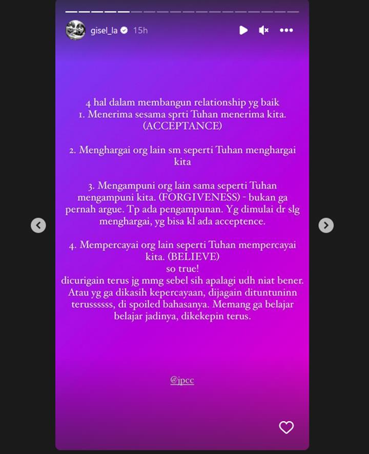 Gisella Anastasia Singgung Soal Lelah Dicurigai Pasangan Di Tengah Isu Putus Dari Rino Soedarjo