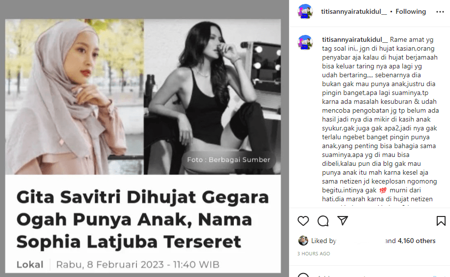 Gita Savitri Disebut Ngebet Ingin Miliki Anak, Seruan Childfree Diduga Hanyalah Kedok