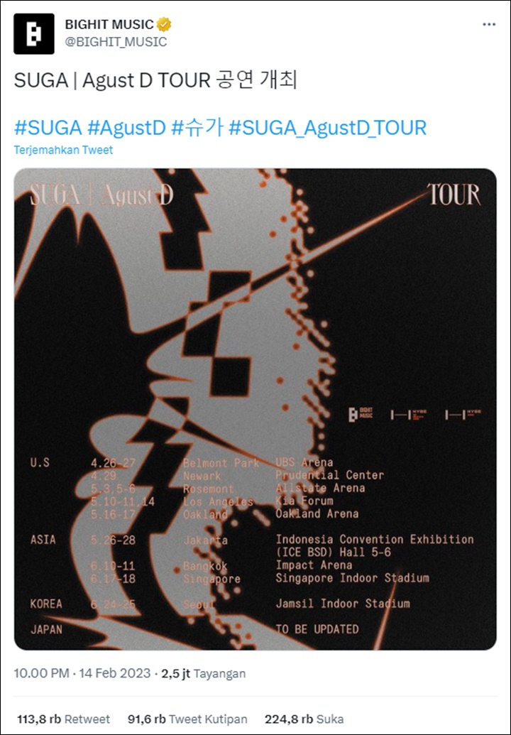 Surprise! Suga BTS Gelar 'Agust D Tour', Jakarta Termasuk
