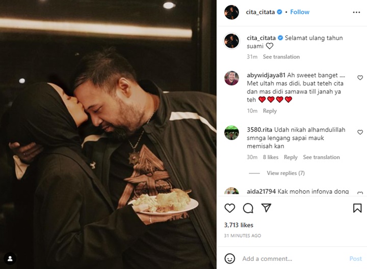 Cium Mesra Didi Mahardika, Cita Citata: Selamat Ulang Tahun Suami