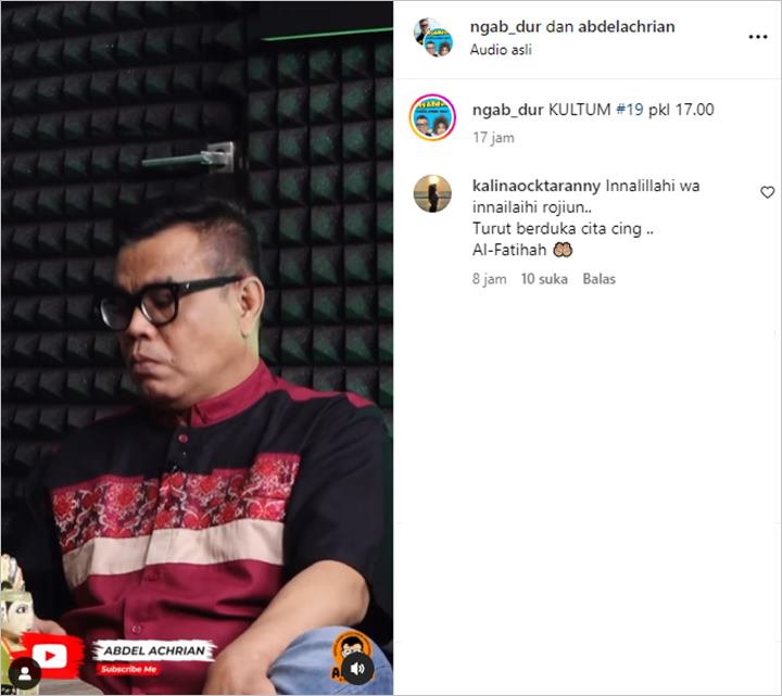Putri Komedian Cing Abdel Meninggal Dunia, Kalina Oktarani Turut Berduka