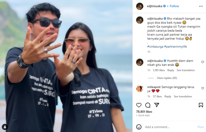 Tri Suaka dan Nabila Maharani Semringah Pamerkan Cincin Nikah Berdesain Unik