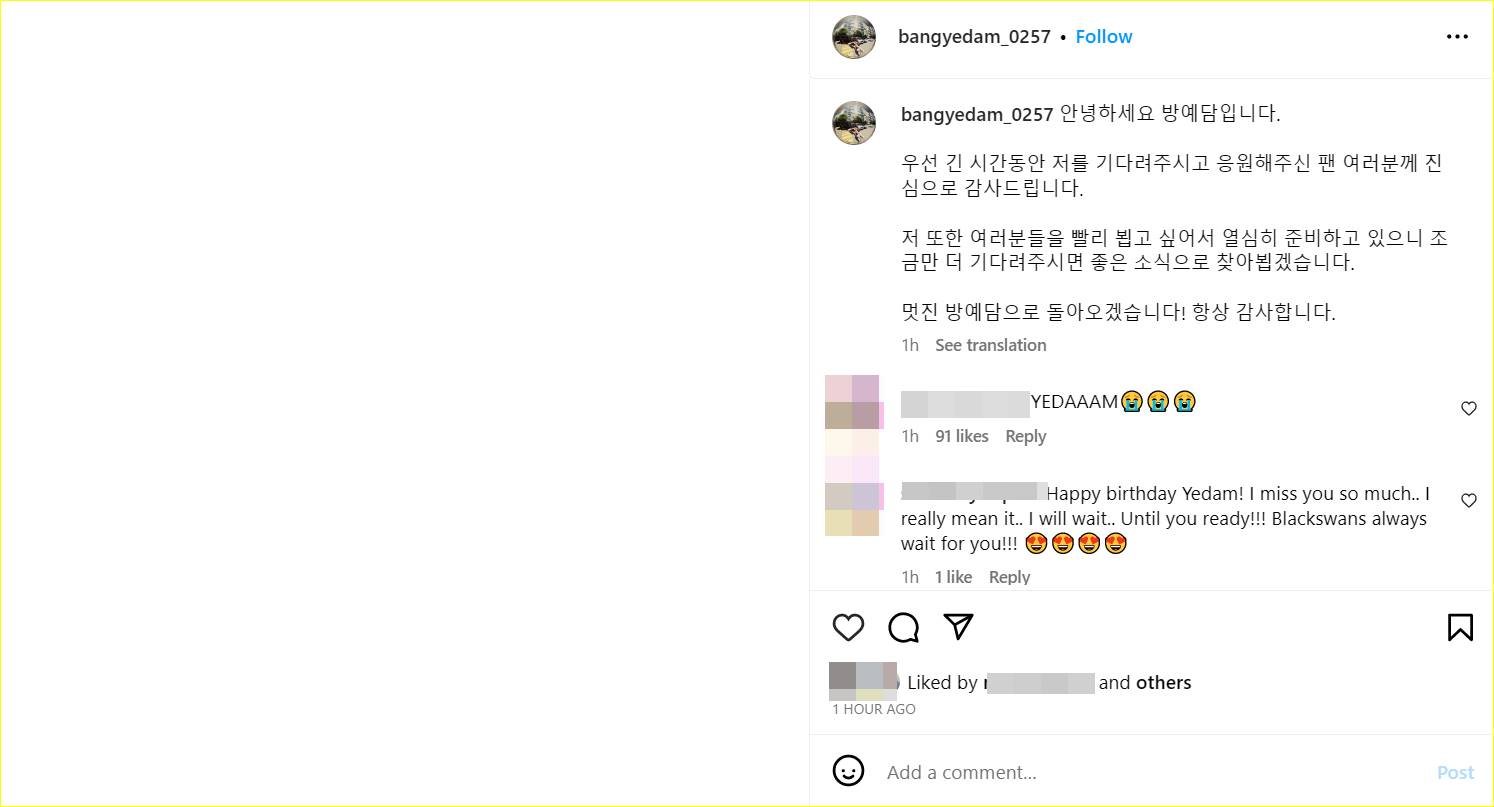 Bang Ye Dam Eks TREASURE Buka Instagram, Post Perdana Sama dengan Mashiho