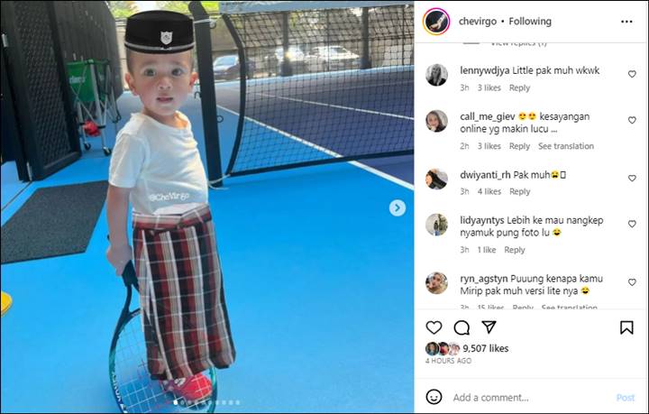 Rayyanza Cipung Dijuluki Little Pak Muh, Meme Sarungan-Bawa Raket Tenis ...