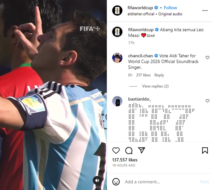 Lagu Ciptaan Aldi Taher Untuk Messi Debut di Akun IG Resmi FIFA Tuai ...