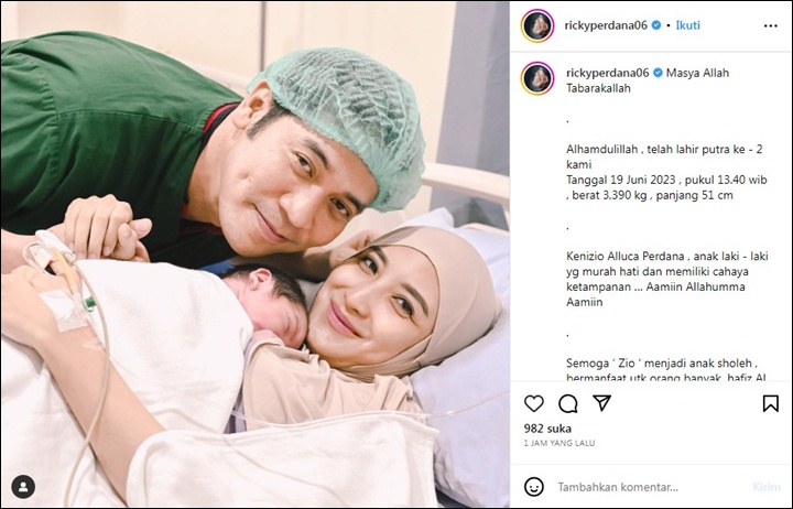 Ricky Perdana Umumkan Kelahiran Anak ke-2, Arti Nama Curi Perhatian