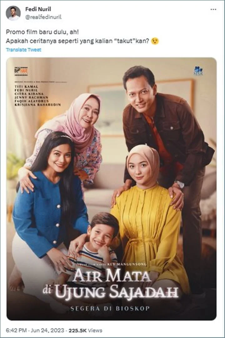 Kerap Akting Poligami, Fedi Nuril Trending Usai Goda Netter Soal Film Barunya