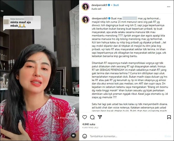 Diminta Sampaikan Maaf, Dewi Persik Bahas Arogansi Ketua RT