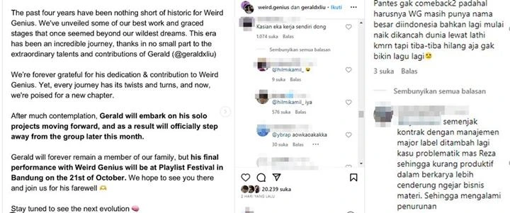 Reza Arap Kena Sindir Usai Gerard Liu Keluar dari Weird Genius, Reaksinya Tak Terduga