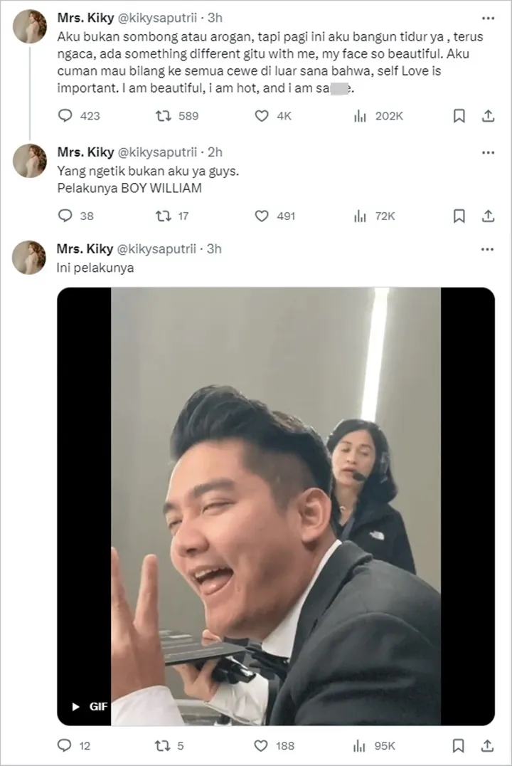 Akun Kiky Saputri Dibajak Boy William, Cuitannya Meresahkan