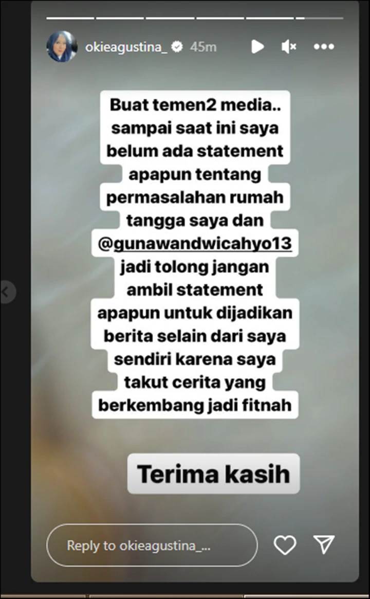Okie Agustina Takut Gunawan Dwi Cahyo Makin Difitnah Soal Isu Selingkuh