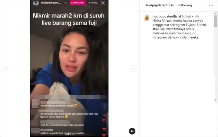 Nikita Mirzani Kesal Usai Didesak Agar Sering Live Bareng Fuji An