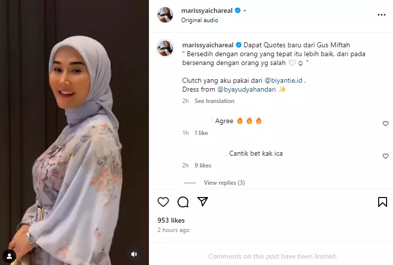 Marissya Icha Tulis Petuah Bijak Singgung Cara Tepat dalam Memilih Circle
