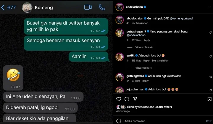 Abdel Achrian Spill Chat WhatsApp Komeng usai Foto Surat Suara Viral