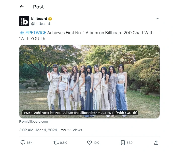 TWICE Puncaki Billboard 200 usai Album 'With You-Th' Sempat Diremehkan