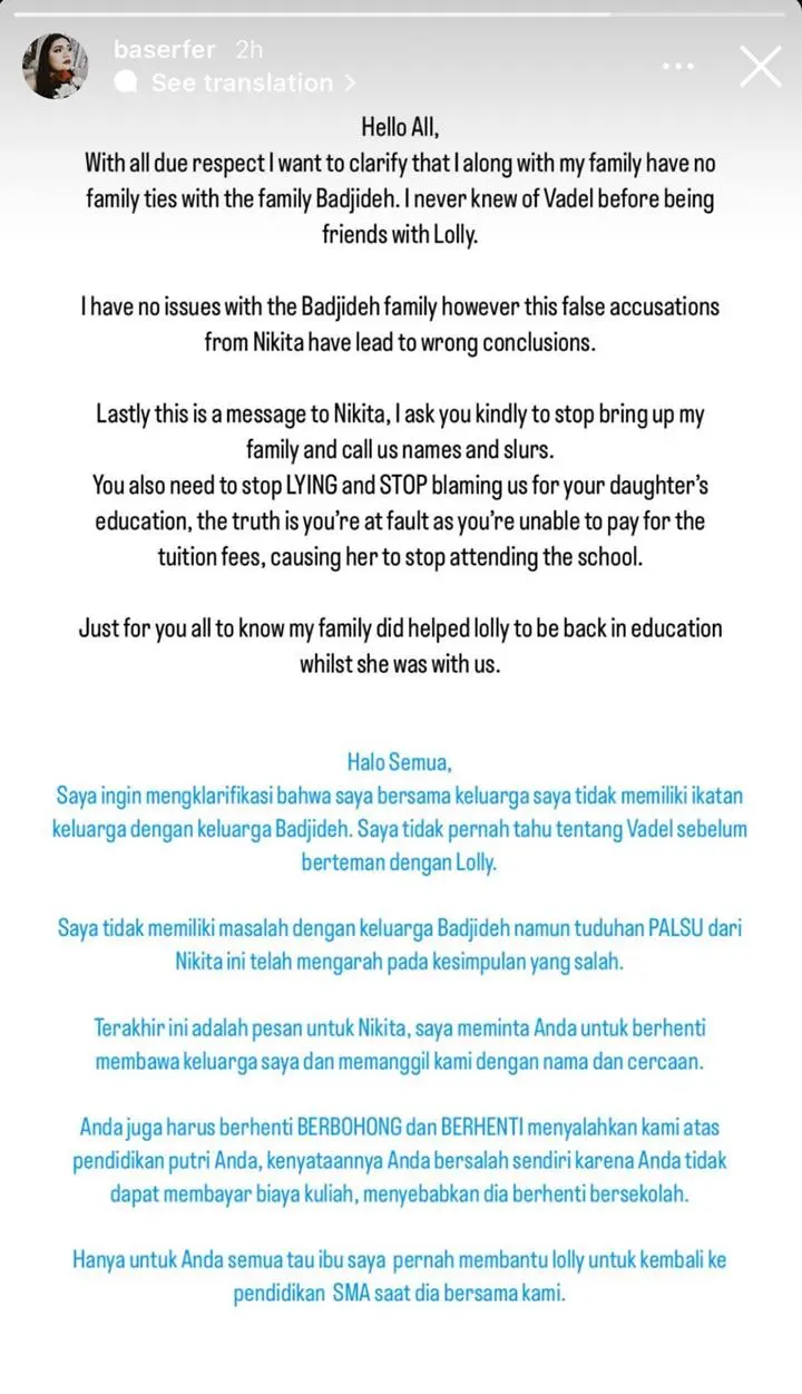 Eks Keluarga Angkat Lolly Kuliti Tabiat Nikita Mirzani Sebut Tak Bisa Bayar Kuliah di UK