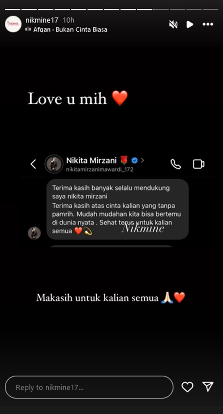 Nikita Mirzani Kirim DM Pilu ke Akun Fans usai Putus dari Ajudan Prabowo