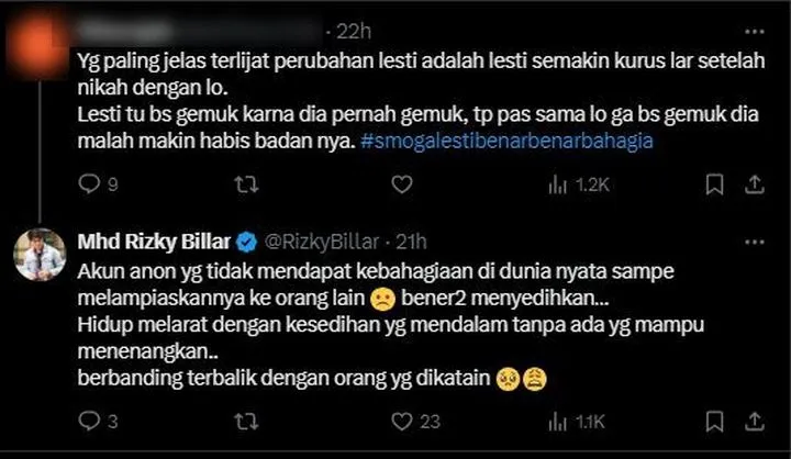 Rizky Billar Jawab Menohok Netizen yang Cibir Badan Kurus Lesti Kejora