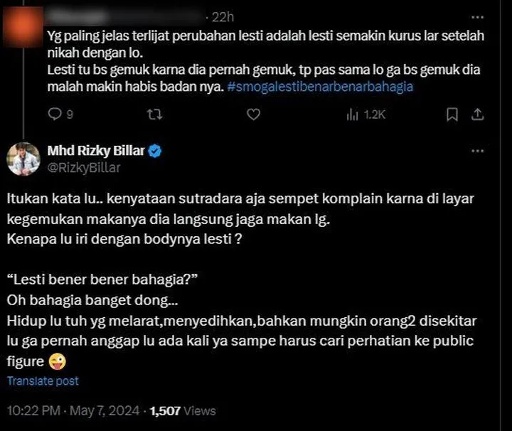 Rizky Billar Jawab Menohok Netizen yang Cibir Badan Kurus Lesti Kejora