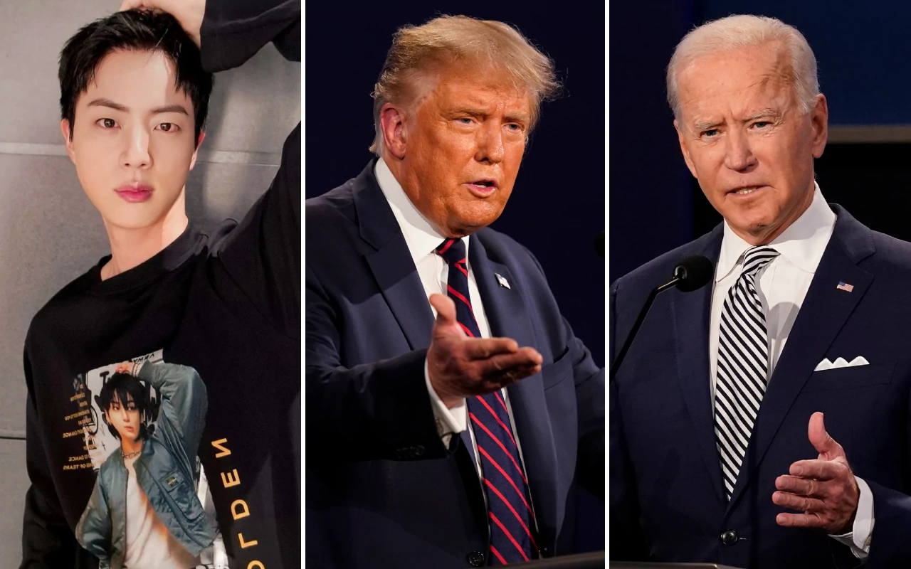 Posisi Jin BTS Diapit Donald Trump & Joe Biden Buat Kaget