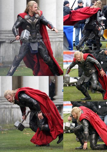 Chris Hemsworth Beraksi dengan Palu di Foto Syuting Baru 'Thor 2'