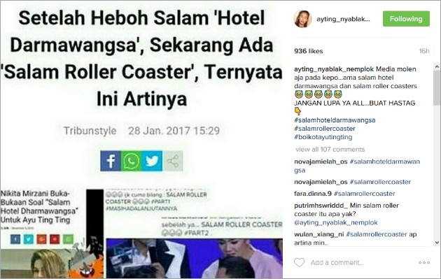 Disindir 'Salam Roller Coaster', Ayu Ting Ting Malah 'Plagiat' Gaya Nagita