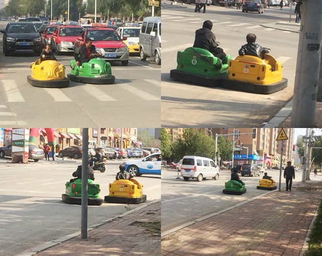 Bikin Ngakak, Intip Aksi Bapak-Bapak Ini Naik Bumper Cars di Jalanan
